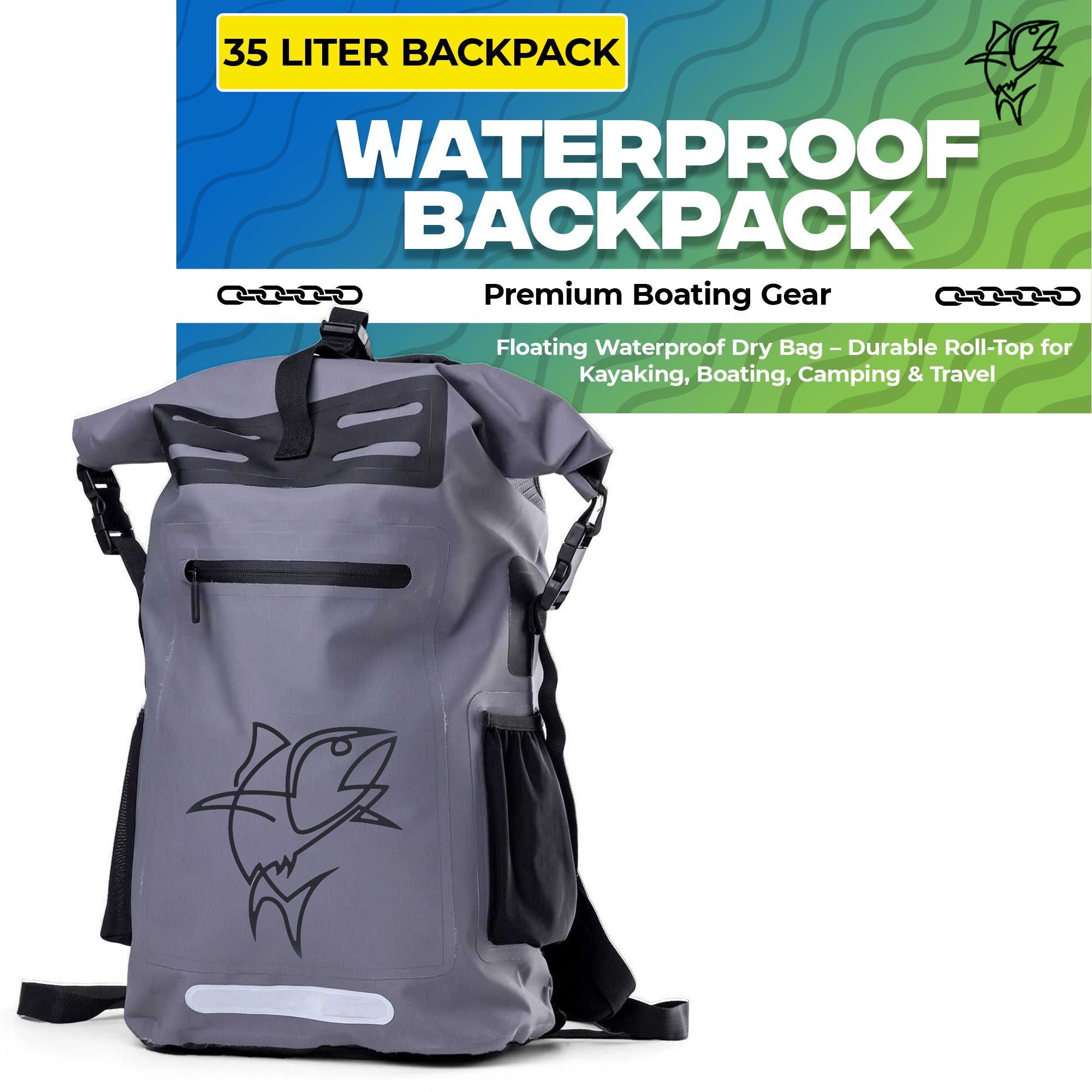 35L Grey Waterproof Dry Bag Backpack – Floating Kayak Dry Bag for Boat
